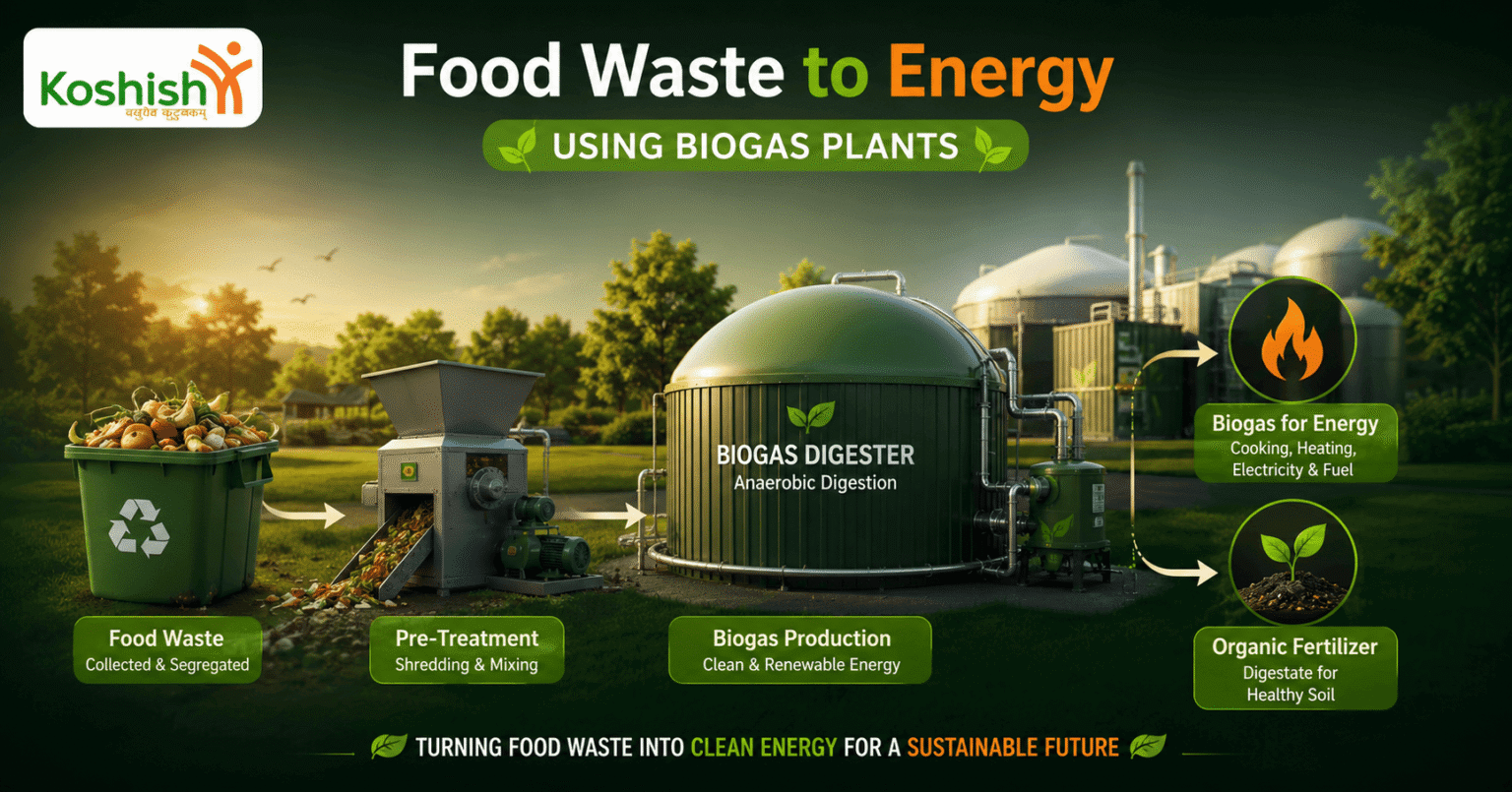 Food Waste into Energy Using Biogas Plants | Sustainable Energy Solution